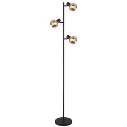 Globo LIGHTING Stehlampe "TOKKI", schwarz matt, 3, H: 154cm, 1 Stk., Leuchten, Stehleuchte Schwarz, Glas Amber/Rauch, Fu&szlig;trittschalter, E14, Stehlampe