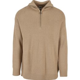 Sweater Urban Classics "Urban Classics Herren Oversized Knitted Troyer", Herren, Gr. L, unionbeige, 52% Viskose, 28% Polyester, 20% Polyamid, unifarben, Rundhals, Sweatshirts Sweater