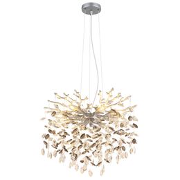 Globo LIGHTING H&auml;ngeleuchte "QUEENA", silberfarben matt, 8, &Oslash; 60cm H: 120cm, 1 Stk., Leuchten, Kristall Luster f&uuml;r Wohn- & Esszimmer silber matt, H&auml;ngeleuchte