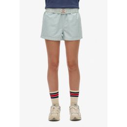 Shorts Superdry "COTTON STRIPE ELASTIC SHORT", Damen, Gr. L, N-Gr, peppermint chalk stripe, Web, Obermaterial: 100% Baumwolle, gestreift, regular fit ca. Mitte Oberschenkel, Hosen Shorts