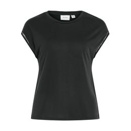 Kurzarmshirt Vila "VIMODALA C/S O-NECK DETAIL TOP - NOOS", Damen, Gr. M, schwarz, Jersey, Obermaterial: 70% Modal, 30% Polyester, unifarben, regular fit normal, Rundhals, Shirts