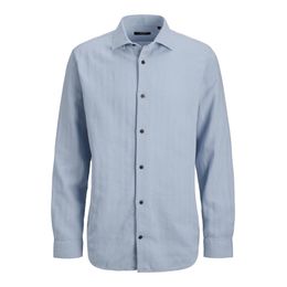 Jack & Jones Langarmhemd JACK & JONES "JPRBLAPARKER LINEN BLEND L/S SHIRT SN", Herren, Gr. L, N-Gr, chambray blau, Web, Obermaterial: 55% Leinen, 45% Baumwolle, unifarben, regular fit normal, Hemden