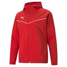 Allwetterjacke Puma "TEAMRISE ALL WEATHER JACKET", Herren, Gr. L, Puma rot, Puma wei&szlig;, Netz, Obermaterial: 100% Polyester, unifarben, regular fit normal, Jacken, f&uuml;r Fu&szlig;ballaktivit&auml;ten, mit Kapuze, Regular Fit