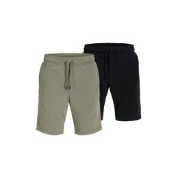Jack & Jones Shorts JACK & JONES "JPSTGORDON BRADLEY SWEAT SHORTS MP 2PK", Herren, Gr. L, N-Gr, schwarz pack:with vetiver, Web, Obermaterial: 65% Polyester, 35% Baumwolle, unifarben, regular fit, Hosen Shorts