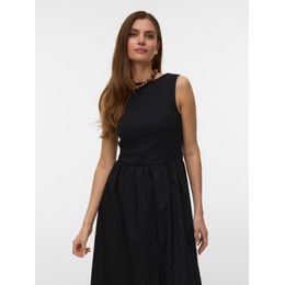 V&eacute;ro Moda Maxikleid VERO MODA "VMVIDA SL 7/8 DRESS WVN NOOS", Damen, Gr. XL, N-Gr, schwarz, Web, Obermaterial: 79% Baumwolle, 17% Polyester, 4% Elasthan, unifarben, lang, Rundhals, Kleider Maxikleid, Baumwollmischung
