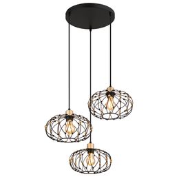 Globo LIGHTING H&auml;ngeleuchte "GREYS", schwarz matt, 3, &Oslash; 54,9cm H: 150cm, 1 Stk., Leuchten, H&auml;ngeleuchte Schwarz/Metallgeflecht, Gold, E27, H&auml;ngeleuchte