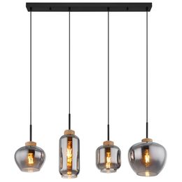 Globo LIGHTING H&auml;ngeleuchte "MATT", schwarz matt, 4, H: 120cm, 1 Stk., Leuchten, H&auml;ngeleuchte Schwarz/Hanf, Rauchglas, 4 Gl&auml;ser, h&ouml;henk&uuml;rzbar, E27, H&auml;ngeleuchte