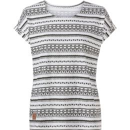 CR&Eacute;ATION L Damen Print-Shirt mit Rundhals-Ausschnitt ecru-schwarz-bedruckt Gr&ouml;&szlig;e 52