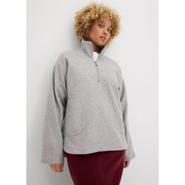 bonprix Oversize Pullover in Wolloptik, grau, Gr.40/42 (M), Oversize-Pullover mit hohem Stehkragen und Kurzrei&szlig;verschluss. &Uuml;berschnitten Schultern und seitliche Eingriffstaschen.