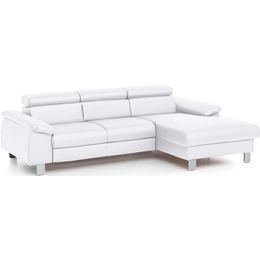 Ecksofa COTTA "Komaris L-Form, B: 244 cm", wei&szlig;, B:244cm H:72cm T:166cm, Microfaser PRIMABELLE (100% Polyester);Kunstleder SOFTLUX(100%Polyurethan);Feinstruktur (100% Polyester);Kunstleder SOFTLUX/Struktur (100%Polyurethan, 90%Polyester, 10% Polyacryl), Sofas, Ecksofa, mit Kopfteilverstellung, optional Bettfunktion, Bettkasten & Licht