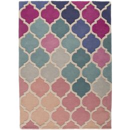 Wollteppich FLAIR RUGS "Rosella", pink (pink, blau), B:200cm H:10mm L:290cm, Wolle, Teppiche, 100% Wolle, mehrfarbig, Ornamente, mit Hoch-Tief-Effekt