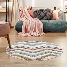 Hochflor-Teppich Carpet City "Focus 3009", bunt (mehrfarbig), H:20mm &Oslash;:160cm, Polypropylen, Teppiche, Boho-Teppich, Hochtief-Muster/ 3D-Effekt, f&uuml;r Wohnzimmer, Schlafzimmer