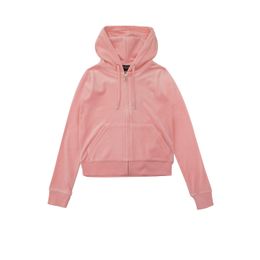Kapuzennickijacke Juicy Couture "ROBERTSON HOODIE Damen", Damen, Gr. M, rosa (juicy pink), Samt, 95% Polyester, 5% Elasthan, slim fit taillenlang, Jacken, Trainingsjacke Damen, Sweatjacke mit Kapuze, Velour, mit Glitzer, Sale