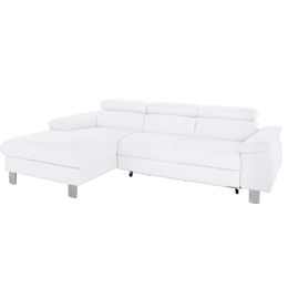 Ecksofa COTTA "Komaris L-Form, B: 244 cm", wei&szlig;, B:244cm H:72cm T:166cm, Microfaser PRIMABELLE (100% Polyester);Kunstleder SOFTLUX(100%Polyurethan);Feinstruktur (100% Polyester);Kunstleder SOFTLUX/Struktur (100%Polyurethan, 90%Polyester, 10% Polyacryl), Sofas, Ecksofa, mit Kopfteilverstellung, optional Bettfunktion, Bettkasten & Licht
