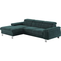 Ecksofa COTTA "Komaris L-Form, B: 244 cm", hunter, B:244cm H:72cm T:166cm, 88% POLYESTER (PES) 12% POLYAMID (PA), Sofas, Ecksofa, mit Kopfteilverstellung, optional Bettfunktion, Bettkasten & Licht