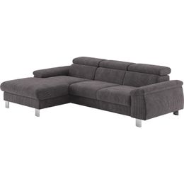 Ecksofa COTTA "Komaris L-Form, B: 244 cm", anthrazit, B:244cm H:72cm T:166cm, 88% POLYESTER (PES) 12% POLYAMID (PA), Sofas, Ecksofa, mit Kopfteilverstellung, optional Bettfunktion, Bettkasten & Licht
