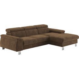Ecksofa COTTA "Komaris L-Form, B: 244 cm", espresso, B:244cm H:72cm T:166cm, 88% POLYESTER (PES) 12% POLYAMID (PA), Sofas, Ecksofa, mit Kopfteilverstellung, optional Bettfunktion, Bettkasten & Licht
