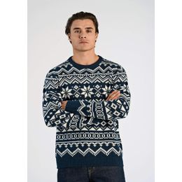 Strickpullover LINDBERGH "Strickpullover Relaxed Fit", Herren, Gr. S, navy, Obermaterial: 70% Polyacryl, 30% Wolle, Jacquardmuster, Rundhals, Pullover Strickpullover
