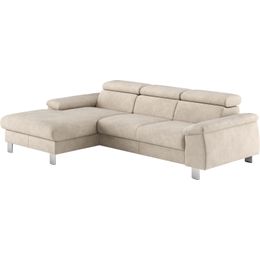 Ecksofa COTTA "Komaris L-Form, B: 244 cm", beige, B:244cm H:72cm T:166cm, 94% POLYESTER (PES) 6%POLYAMID (PA), Sofas, Ecksofa, mit Kopfteilverstellung, optional Bettfunktion, Bettkasten & Licht