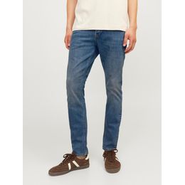 Jack & Jones Slim-fit-Jeans JACK & JONES "JJIGLENN Slim-Fit mit Stretch und praktischer 5-Pocket-Form", Herren, Gr. 28, L&auml;nge 32, blau (blau denim), Denim/Jeans, Obermaterial: 76% Baumwolle, 22% Polyester, 2% Elasthan, Abriebeffekte, slim fit kn&ouml;chellang, Jeans Slim-fit-Jeans, Baumwollmischung, slim fit