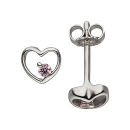 Paar Ohrstecker Jobo "Kleine Ohrringe Herz 5,5 mm", silber 925, rosa, Ohrringe, Jungen, Silber 925 (Sterlingsilber), 925 Silber rhodiniert mit rosa Zirkonia