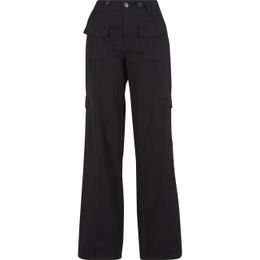 Cargohose Karl Kani "Karl Kani Karl Kani Signature Straight Leg Cargo Pants", Damen, Gr. L, US-Gr&ouml;&szlig;en, schwarz, 98% Baumwolle, 2% Elasthan, loose fit, Hosen Cargohose