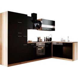 Winkelk&uuml;che respekta "Merle", schwarz (k&uuml;che: schwarz, front: schwarz, korpus: eiche s&auml;gerau nachbildung, arbeitsplatte: eiche s&auml;gerau nachbildung), B:310cm H:200cm T:172cm, Komplettk&uuml;chen-Sets, Breite 310 cm, mit Soft-Close, in exklusiver Konfiguration f&uuml;r OTTO