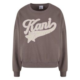Sweater Karl Kani "Karl Kani Karl Kani Woven Signature Star Logo Crew", Damen, Gr. L, taupe, 80% Baumwolle, 20% Polyester, bedruckt, Rundhals, Sweatshirts Sweater
