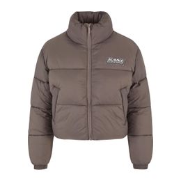 Winterjacke Karl Kani "Karl Kani Karl Kani Sport Patch Crop Puffer Jacket", Damen, Gr. L, taupe, 100% Polyester, mehrfarbig, normal, amerikanischer Ausschnitt, Jacken Winterjacke