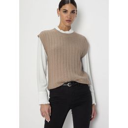 Pullunder HECHTER PARIS, Damen, Gr. 40/42, beige (sand melange), Strick, Obermaterial: 50% Baumwolle, 50% Polyacryl, meliert, l&auml;ssig geschnitten h&uuml;ftlang, Rundhals, Pullover Pullunder, mit Strickmuster