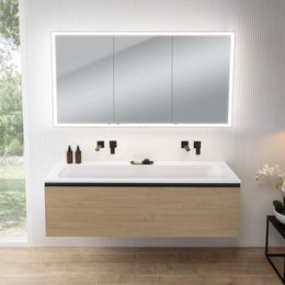 rivea Dia Unterschrank B: 161 cm mit 1 Auszug, Waschtisch ohne Hahnloch wei&szlig;, mit n60 Spiegelschrank f&uuml;r die Schweiz,, BR0045SO+BR0128WH+BN0504MI,