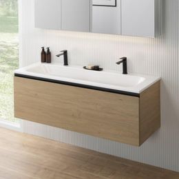 rivea Dia Unterschrank B: 141 cm mit 1 Auszug, Doppelwaschtisch mit 2 Hahnl&ouml;chern wei&szlig;,, BR0044SO+BR0127WH,