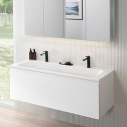 rivea Dia Unterschrank B: 141 cm mit 1 Auszug, Doppelwaschtisch mit 2 Hahnl&ouml;chern wei&szlig;,, BR0044WM+BR0127WH,