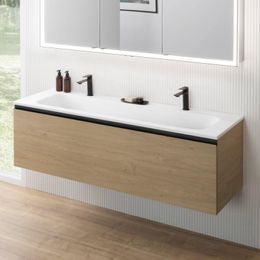 rivea Dia Unterschrank B: 161 cm mit 1 Auszug, Doppelwaschtisch mit 2 Hahnl&ouml;chern wei&szlig; matt,, BR0045SO+BR0129WM,