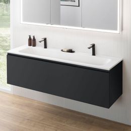 rivea Dia Unterschrank B: 161 cm mit 1 Auszug, Doppelwaschtisch mit 2 Hahnl&ouml;chern wei&szlig;,, BR0045BM+BR0129WH,