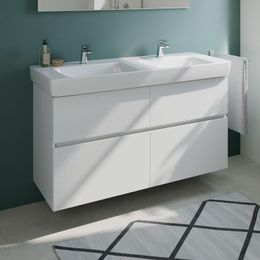 Geberit Renova Plan Doppelwaschtisch, evineo ineo5 evo Unterschrank B: 130 cm, 4 Ausz&uuml;ge, mit Griffmulde,, 501711008+BE0992WH,