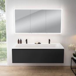 rivea Dia Unterschrank B: 161 cm mit 1 Auszug, Waschtisch mit 2 Hahnl&ouml;chern wei&szlig;, mit n60 Spiegelschrank f&uuml;r die Schweiz,, BR0045BM+BR0129WH+BN0504MI,