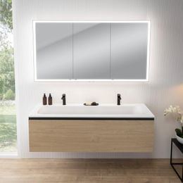 rivea Dia Unterschrank B: 161 cm mit 1 Auszug, Waschtisch mit 2 Hahnl&ouml;chern wei&szlig;, mit n60 Spiegelschrank f&uuml;r die Schweiz,, BR0045SO+BR0129WH+BN0504MI,