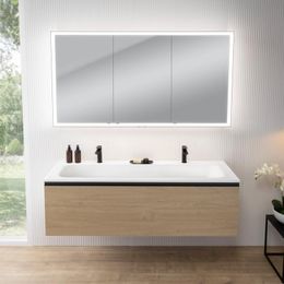 rivea Dia Unterschrank B: 161 cm mit 1 Auszug, Waschtisch mit 2 Hahnl&ouml;chern wei&szlig; matt, mit n60 Spiegelschrank f&uuml;r die Schweiz,,