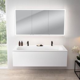 rivea Dia Unterschrank B: 161 cm mit 1 Auszug, Waschtisch mit 2 Hahnl&ouml;chern wei&szlig; matt, mit n60 Spiegelschrank f&uuml;r die Schweiz,,
