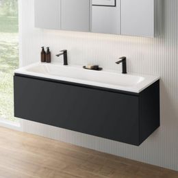 rivea Dia Unterschrank B: 141 cm mit 1 Auszug, Doppelwaschtisch mit 2 Hahnl&ouml;chern wei&szlig;,, BR0044BM+BR0127WH,