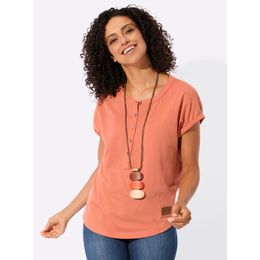 Rundhalsshirt Casual Looks "Rundhals-Shirt", Damen, Gr. 36, papaya, 100% Baumwolle, unifarben, Rundhals, Shirts Rundhalsshirt