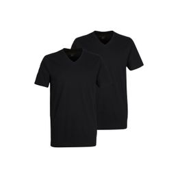 T-Shirt Bugatti "Bari", Herren, Gr. 52, schwarz (schwarz, dunkel, uni), Interlock, Obermaterial: 100% Baumwolle, unifarben, Basic, Basic h&uuml;ftlang, V-Ausschnitt, Shirts Multipacks Unterhemd, V-Ausschnitt, Kurzarm, basic, Baumwolle, weich, atmungsaktiv