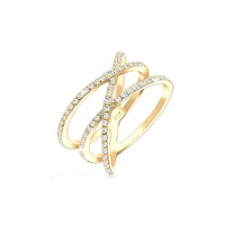 Fingerring Elli "Verschlungen Kristalle 925 Silber" Gr. 58, gold, Fingerringe, Damen, 58mm,mit Steinen, Silber 925 (Sterlingsilber), 12mm, Fingerring