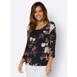 Print-Shirt Lady "Druck-Shirt", Damen, Gr. 38, bunt (lila, ocker, bedruckt), 95% Viskose, 5% Elasthan, bedruckt, gebl&uuml;mt, gemustert, mehrfarbig, Rundhals, Shirts