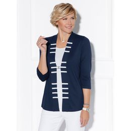 2-in-1-Shirt CLASSIC "Shirt", Damen, Gr. 42, blau (marine, ecru), 95% Viskose, 5% Elasthan, gemustert, mehrfarbig, Rundhals, Shirts 2-in-1 Shirt
