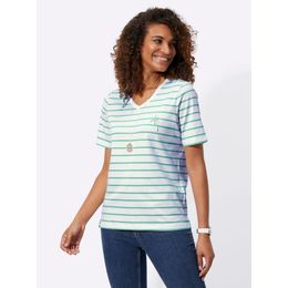 T-Shirt Casual Looks "Shirt", Damen, Gr. 36, gr&uuml;n (salbei, ecru, geringelt), 100% Baumwolle, gemustert, gestreift, mehrfarbig, V-Ausschnitt, Shirts T-Shirt