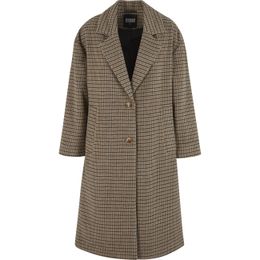 Winterjacke Urban Classics "Urban Classics Ladies Oversized Plaid Coat", Damen, Gr. 4XL, unionbeige, schwarz, 61% Polyester, 34% Polyacryl, 5% Sonstige Fasern, unifarben, oversize, amerikanischer Ausschnitt, Jacken Winterjacke