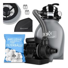 Kesser&reg; Sandfilter Sandfilteranlage + 800g Filterb&auml;lle ersetzen 25kg Filtersand- Poolfilter 10 m&sup3;/h Filteranlage Filterkessel f&uuml;r Pool Schwimmbecken 4-Wege Ventil , einfache Steuerung