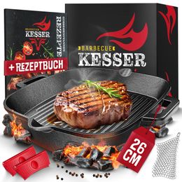 Kesser&reg; Gusseisenpfanne Gusseisen Bratpfanne Induktion Cast Iron Pan f&uuml;r Gasgrill, Backofen, Kohlegrill Steakpfanne voreingebrannt Inkl. Schutzgriffe, Rezeptbuch und Ringreiniger